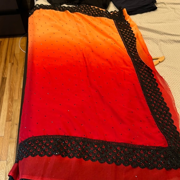 Sarees | Red And Orange Gradient Saree With Stone Lace Border And Blouse | Poshmark